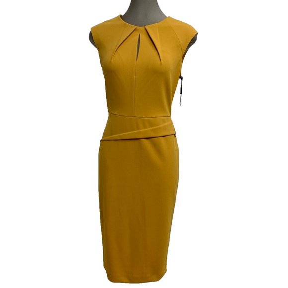 Calvin Klein | Dresses | New Calvin Klein Elegant Ochre Gold Midi ...